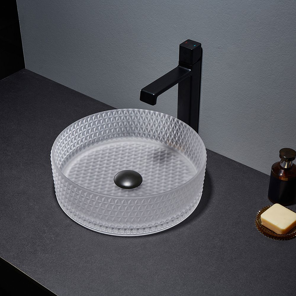 Lavabo Sobre Encimera Redondo en Vidrio Cristal - 353mm (Sin Agujeros ...