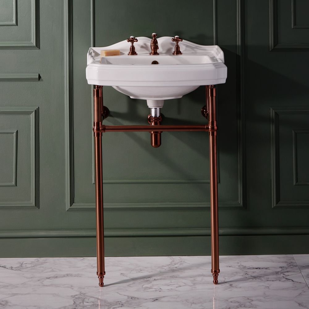 Lavabo Consola Tradicional con Estructura de Acero Inoxidable - 590mm ...
