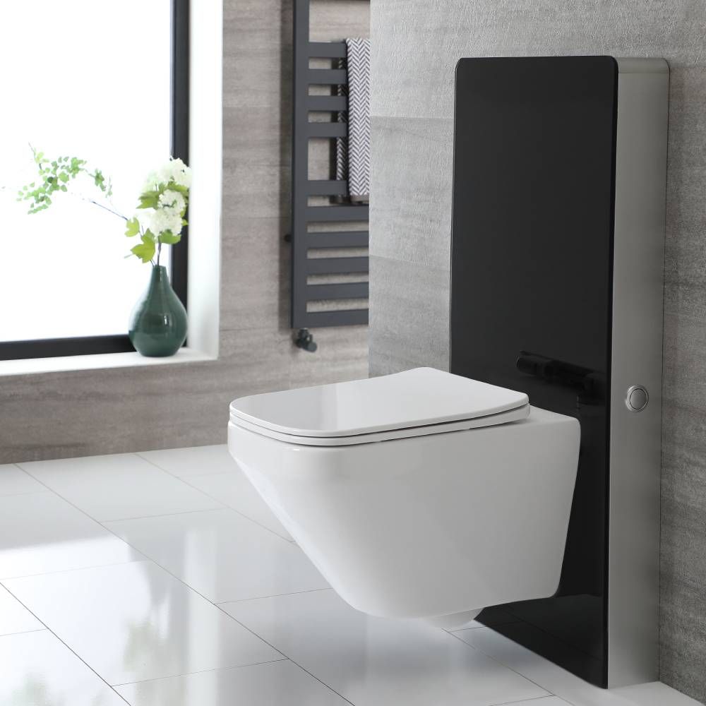 Mueble de WC de 500mm Moderno Negro Completo con Inodoro Suspendido - Saru